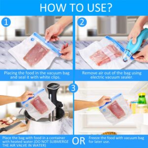 Handheld Vacuum Sealer, includes 15 Reusable Vacuum Sealer Bags, 1 Vacuum Wine Stopper, 2 Sealing Clips, 4 Sous Vide Clips for Food Storage, Keep Wine Fresh & Sous