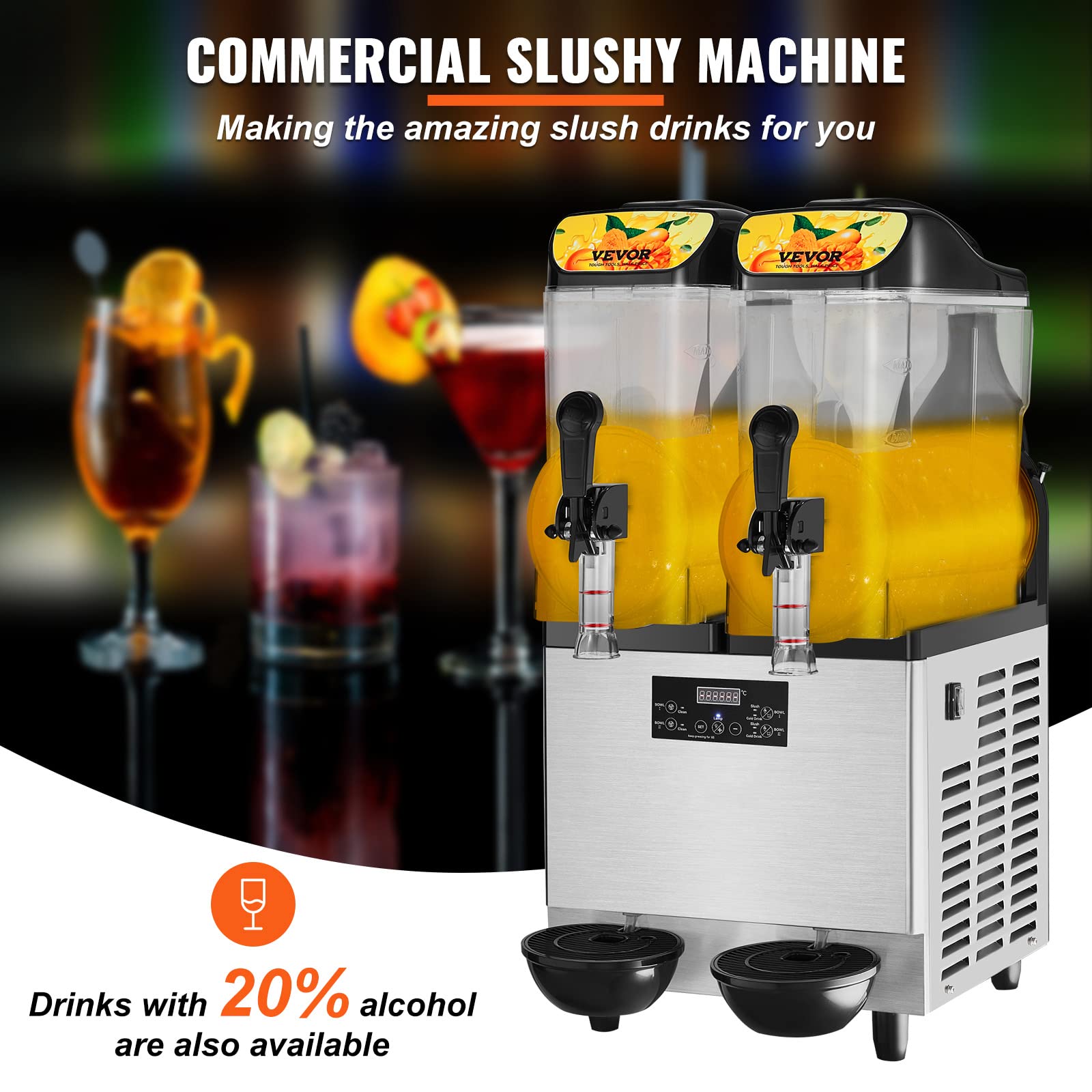 VEVOR Commercial Slushy Machine, 24L/6.4Gal Double Bowl, 100 Cup Margarita Machine, 640W Stainless Steel Margarita Smoothie Frozen Drink Maker, Slushie Machine for Party Cafe Restaurants Bars Home Use