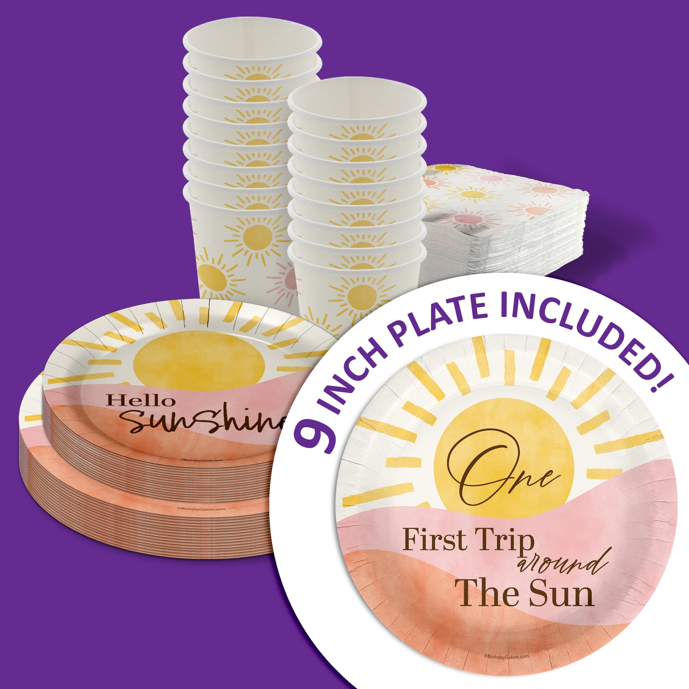 First Trip Around the Sun 1st Birthday Party Supplies Set Plates Cups and Napkins Tableware Kit for 16 64 Piece