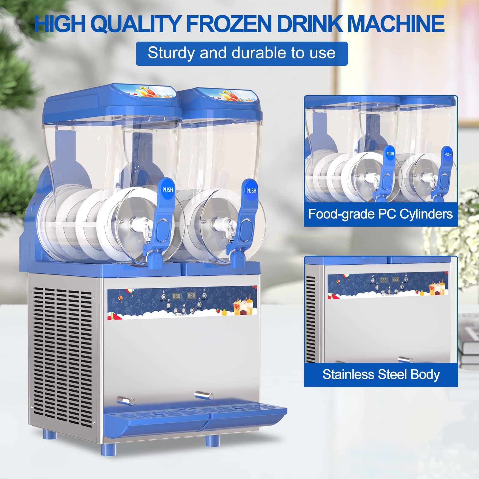 BZD Commercial Slushie Machine - 1000W 30L Tanks Commercial 110V Slushy Maker Machine 304 Stainless Steel Margarita Machines Efficient Cooling The Ideal Slushie Machine for Bars Cafes Restaurants