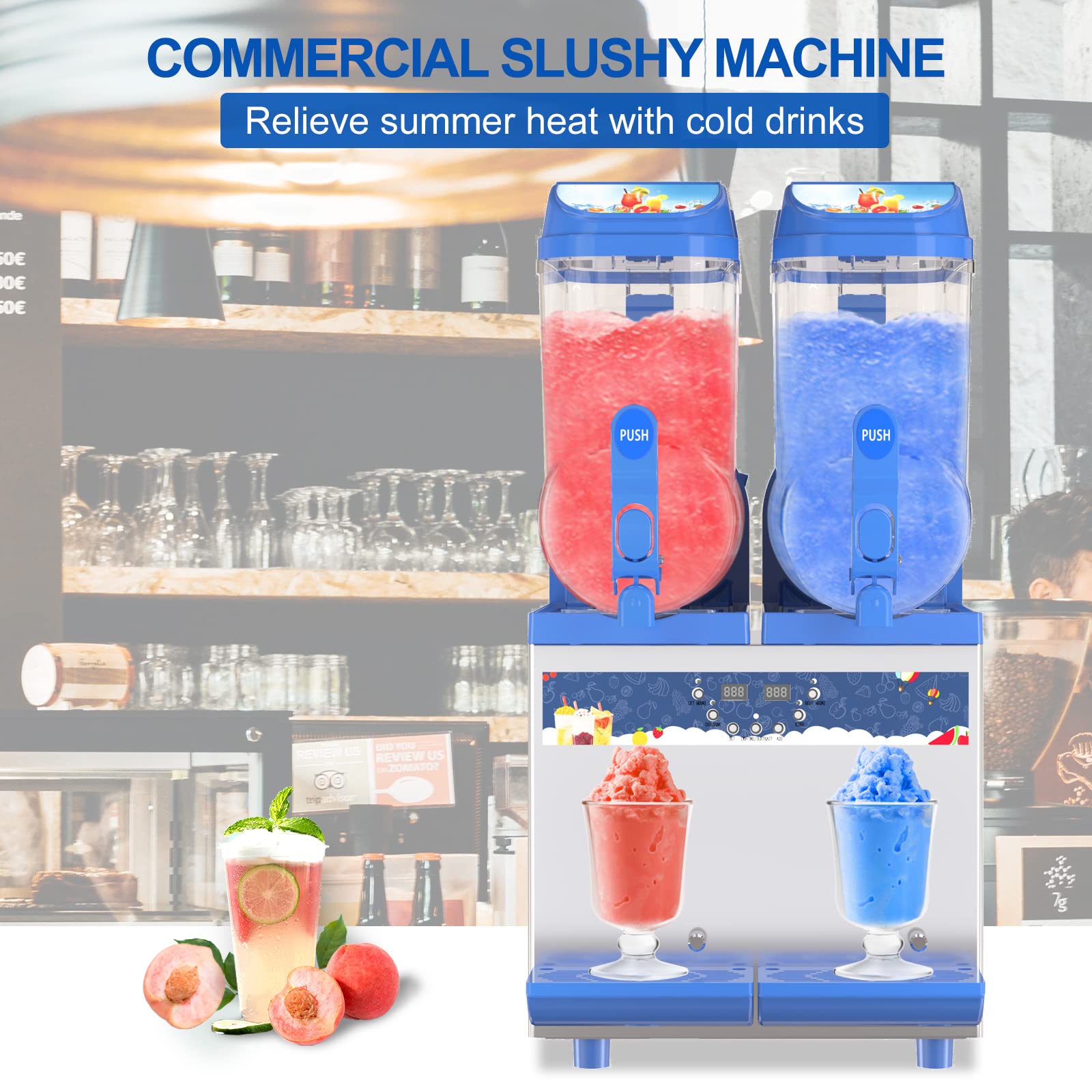 BZD Commercial Slushie Machine - 1000W 30L Tanks Commercial 110V Slushy Maker Machine 304 Stainless Steel Margarita Machines Efficient Cooling The Ideal Slushie Machine for Bars Cafes Restaurants