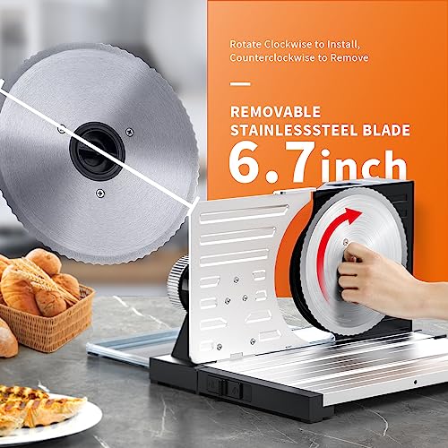 Meat Slicer, 120W Electric Deli Food Slicer 0-18mm Adjustable Slice Thickness Collapsible Slicer Machine with 6.7" Removable Stainless Steel Blade,Cuts Meat, Bread and Steak,Easy to Clean