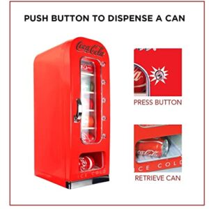 Coca-Cola Exclusive New Retro Vending Machine Style 10 Can Mini Fridge, 12V DC/110V AC with tall window display for home, dorm, office, games room