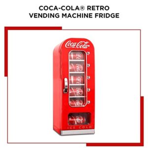 Coca-Cola Exclusive New Retro Vending Machine Style 10 Can Mini Fridge, 12V DC/110V AC with tall window display for home, dorm, office, games room