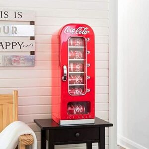 Coca-Cola Exclusive New Retro Vending Machine Style 10 Can Mini Fridge, 12V DC/110V AC with tall window display for home, dorm, office, games room