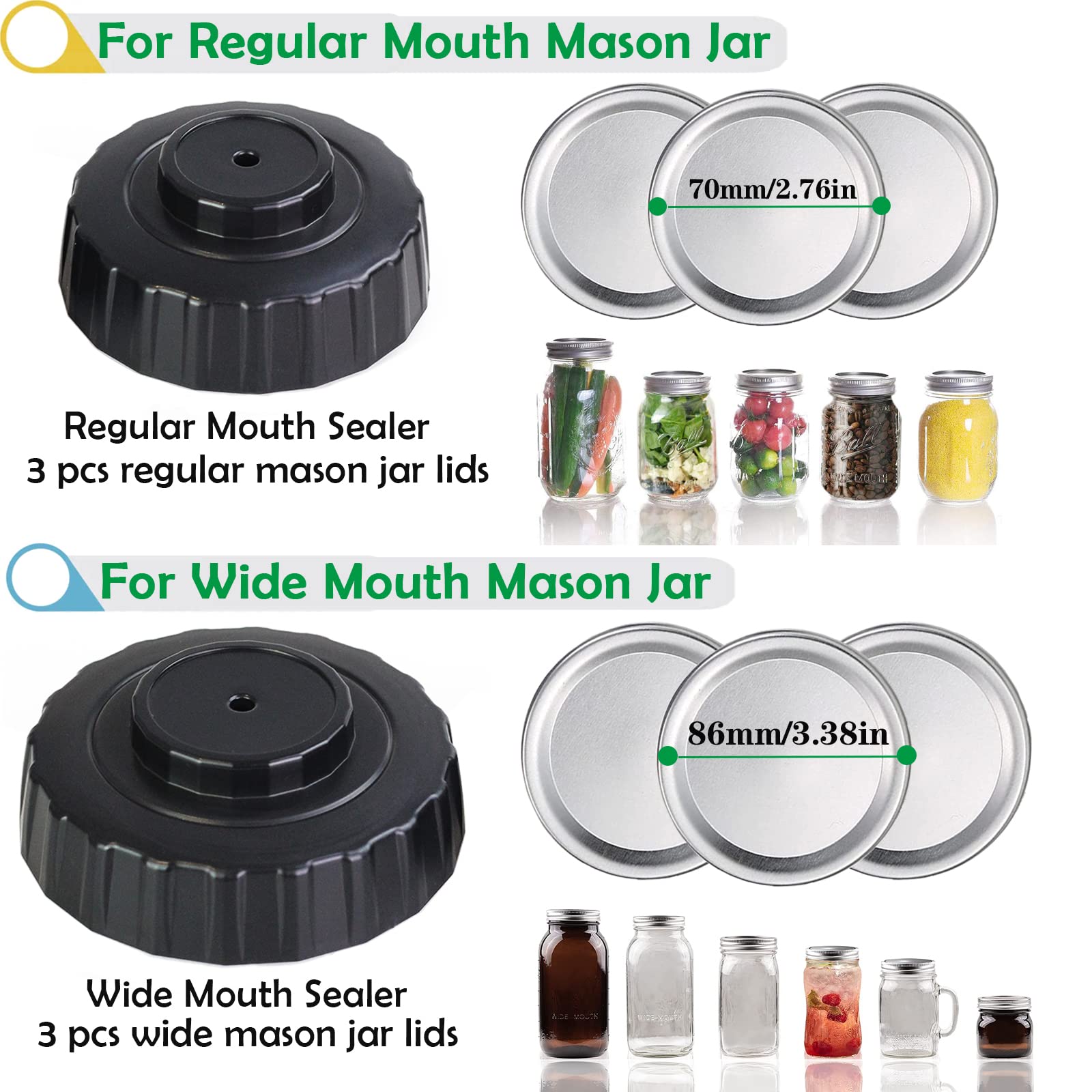 Electric Mason Jar Vacuum Sealer, ZVBBON Powerful Food Saver Jar Sealer Vacuum Sealing Accessory for Wide and Regular Mouth Mason Jars, Mason Jar Sealer Vacuum Kit with Portable Vacuum Pump