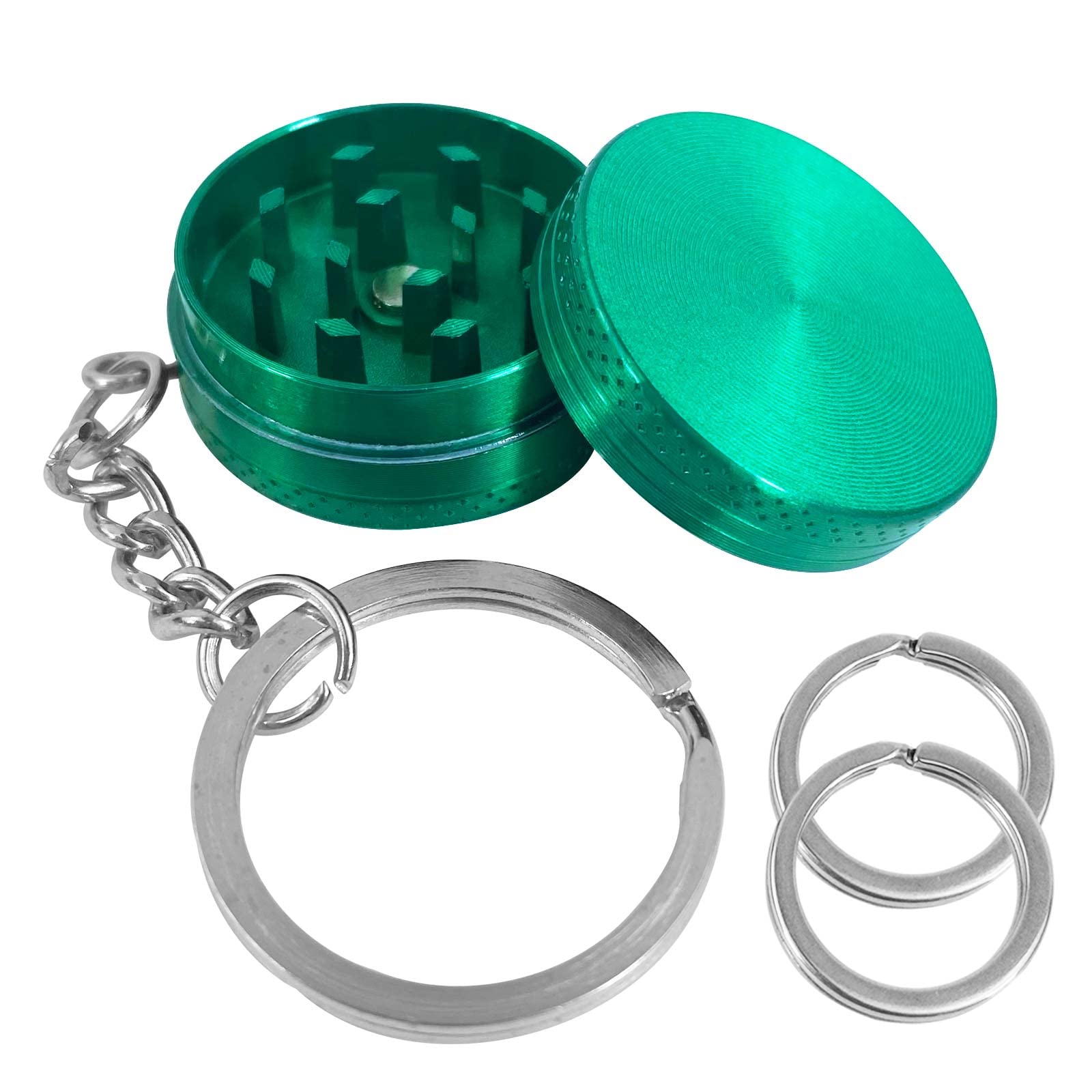 yacool Mini Metal Key Chain Spice Grinder 1.18 inch Green, with 25mm Diameter Metal Key Chain Rings*2, Cute Key Chain grinder for Men and Women