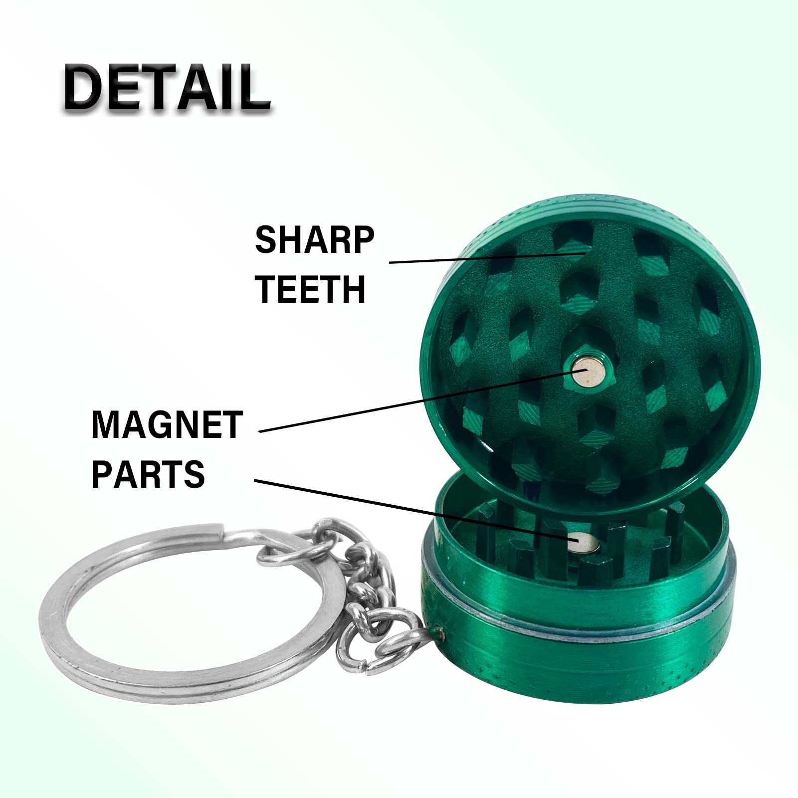 yacool Mini Metal Key Chain Spice Grinder 1.18 inch Green, with 25mm Diameter Metal Key Chain Rings*2, Cute Key Chain grinder for Men and Women