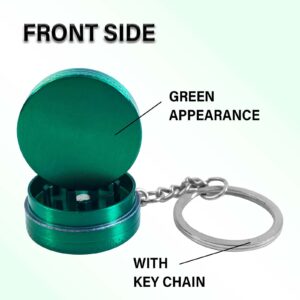 yacool Mini Metal Key Chain Spice Grinder 1.18 inch Green, with 25mm Diameter Metal Key Chain Rings*2, Cute Key Chain grinder for Men and Women