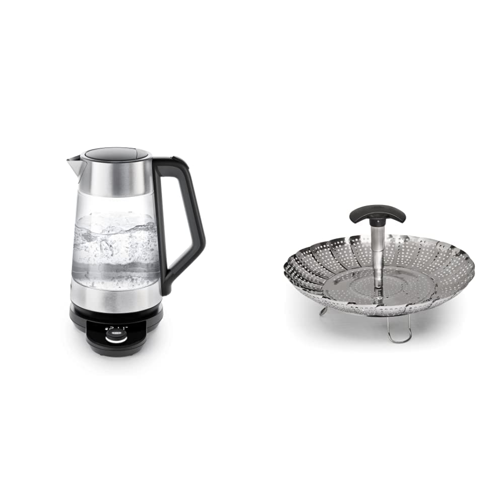 OXO Brew Adjustable Temperature Kettle, Electric, Clear & Good Grips Stainless Steel Steamer With Extendable Handle