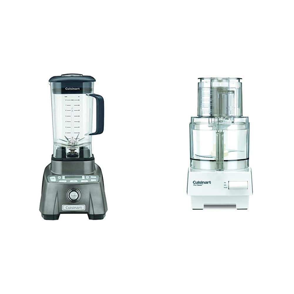 Cuisinart CBT-2000 3.5 Peak Hurricane Pro Blender, Gunmetal, Gun Metal & 7 Cup Food Processor by, 600-Watt Motor, White, DLC-10SYP1