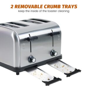 Clivia Commercial Toaster for Restaurant, 4 Slice Toaster Heavy Duty Commercial Pop-Up Toaster, Stainless Steel Toaster Ovens