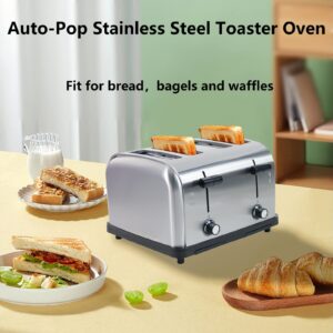 Clivia Commercial Toaster for Restaurant, 4 Slice Toaster Heavy Duty Commercial Pop-Up Toaster, Stainless Steel Toaster Ovens