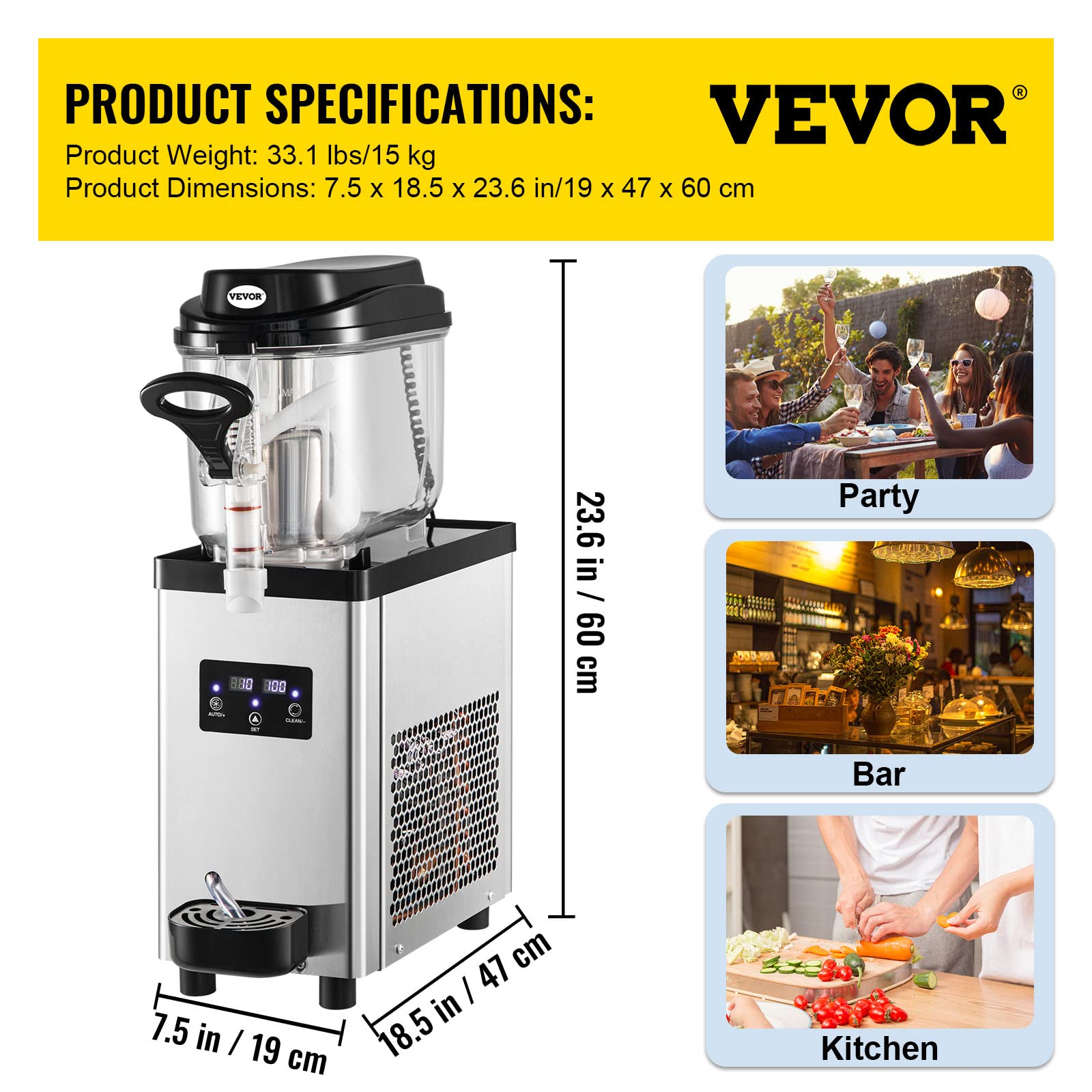 VEVOR Margarita Machine, 6L/1.6 Gallons 25 Cups Commercial Slushy Machine, Slushie Machine 300W 110V, Commercial Margarita Maker, Frozen Drink Machine for Supermarkets Cafes Restaurants Bars Home Use