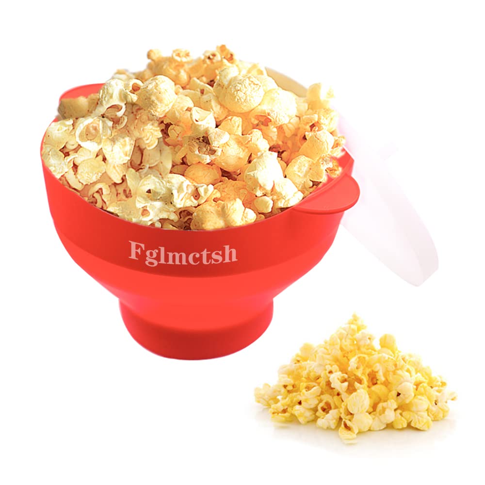 Fglmctsh The Original Microwave Popcorn Popper, Silicone Popcorn Maker Collapsible Bowl BPA -Free, Hot Air Popcorn Maker, No Oil Required，Red an Blue