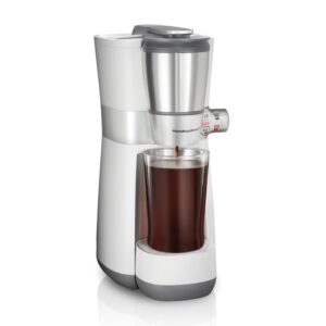 hamilton beach convenient craft rapid cold and hot brew coffee maker, 16 oz. single serve grounds brewer, white (42500)