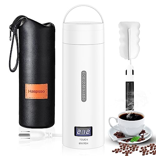 Haspsso Small Electric Kettle for Travel, Portable Tea Hot Water Boiler, Mini Coffee Water Kettle 100% 304 Stainless Steel with 4 Temperature Control, Auto Shut-Off & Boil Dry Protection