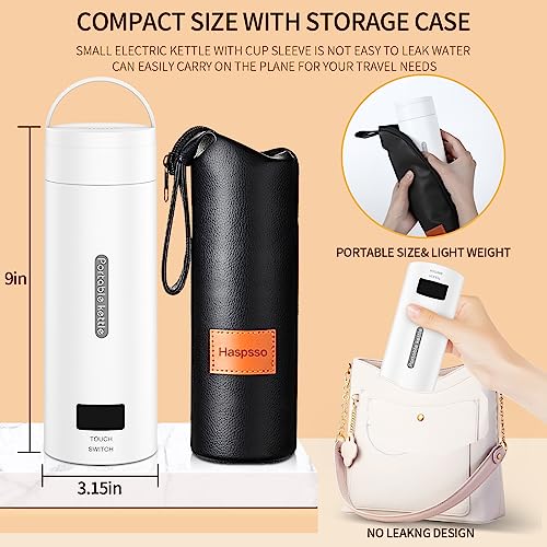 Haspsso Small Electric Kettle for Travel, Portable Tea Hot Water Boiler, Mini Coffee Water Kettle 100% 304 Stainless Steel with 4 Temperature Control, Auto Shut-Off & Boil Dry Protection