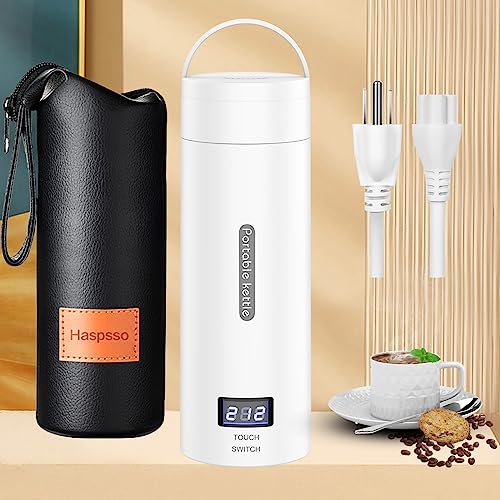 Haspsso Small Electric Kettle for Travel, Portable Tea Hot Water Boiler, Mini Coffee Water Kettle 100% 304 Stainless Steel with 4 Temperature Control, Auto Shut-Off & Boil Dry Protection