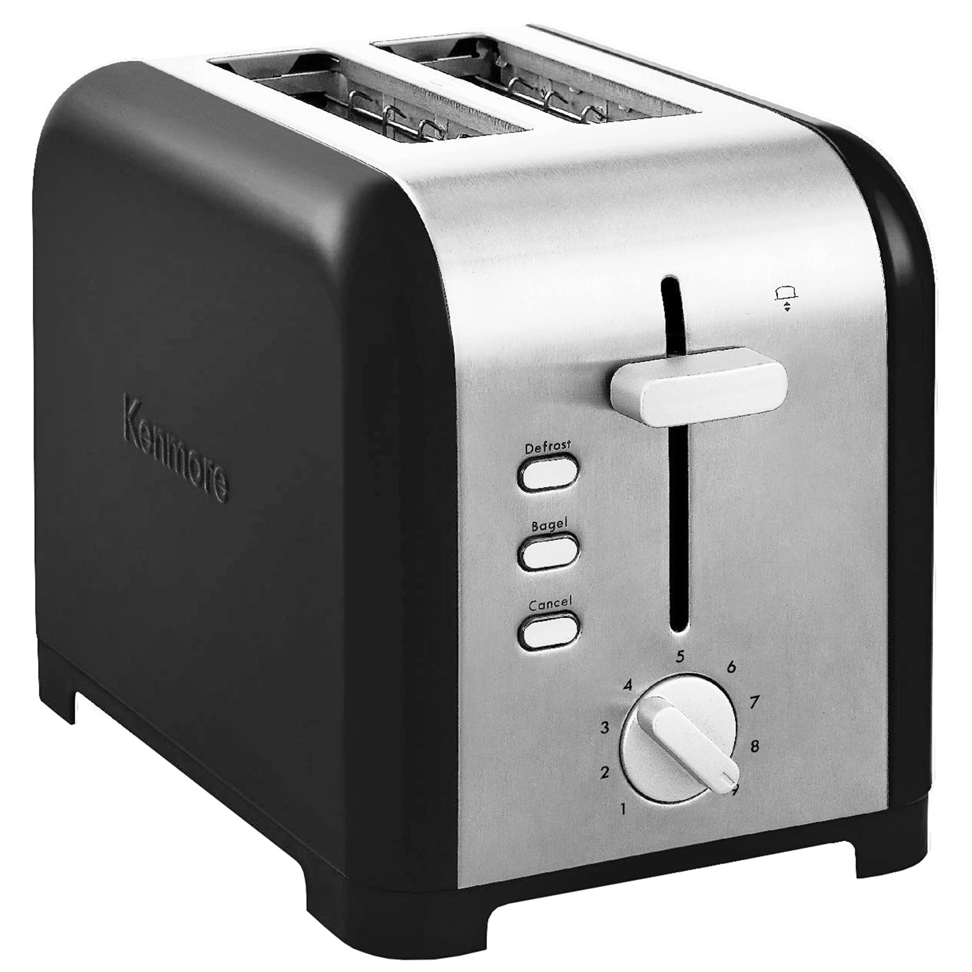 Kenmore 2-Slice Toaster, Black Stainless Steel, Extra Wide Slots, Bagel and Defrost Functions, 9 Browning Levels, Removable Crumb Tray, for Bread, Toast, English Muffin, Toaster Strudel