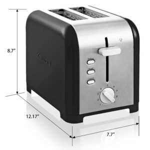 Kenmore 2-Slice Toaster, Black Stainless Steel, Extra Wide Slots, Bagel and Defrost Functions, 9 Browning Levels, Removable Crumb Tray, for Bread, Toast, English Muffin, Toaster Strudel