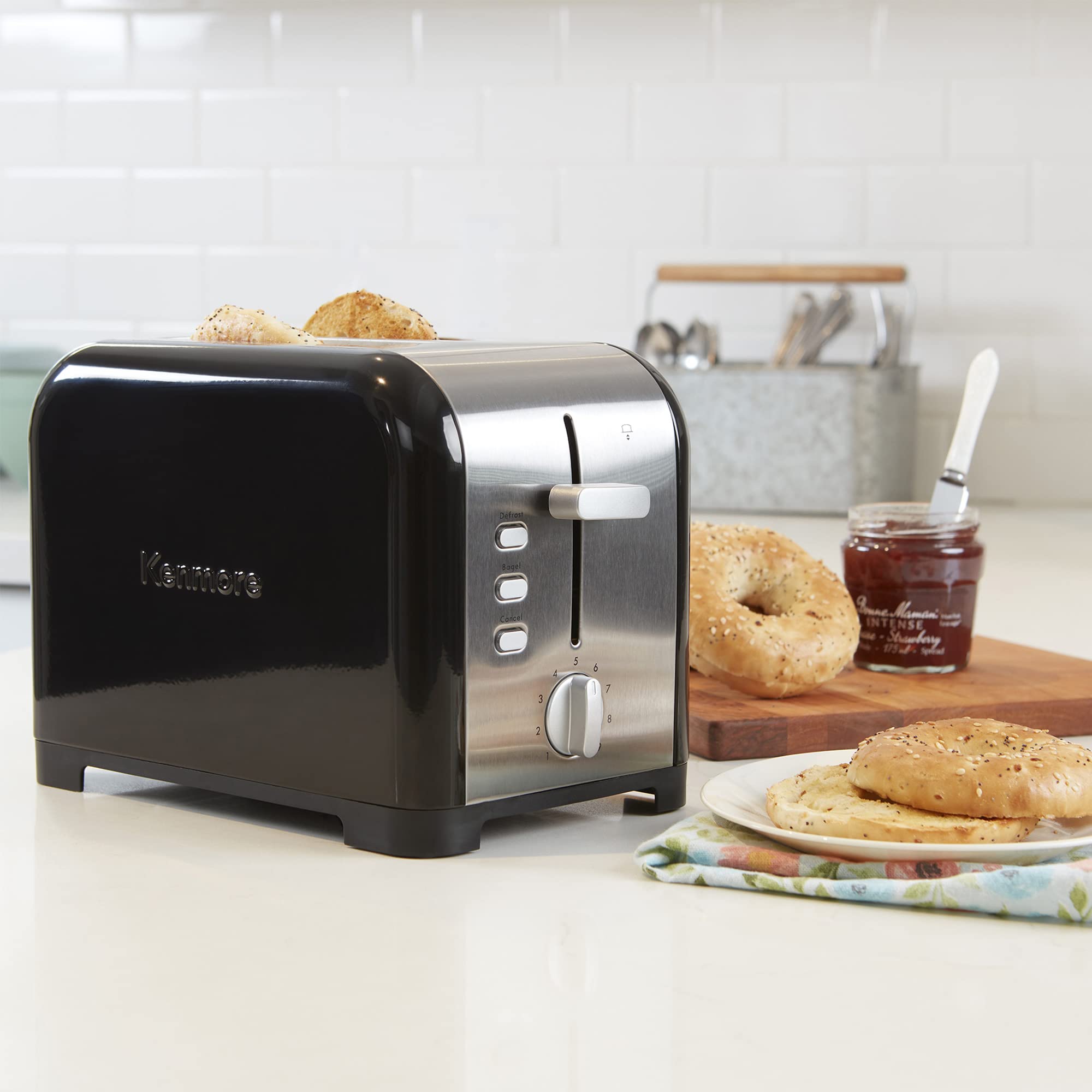 Kenmore 2-Slice Toaster, Black Stainless Steel, Extra Wide Slots, Bagel and Defrost Functions, 9 Browning Levels, Removable Crumb Tray, for Bread, Toast, English Muffin, Toaster Strudel