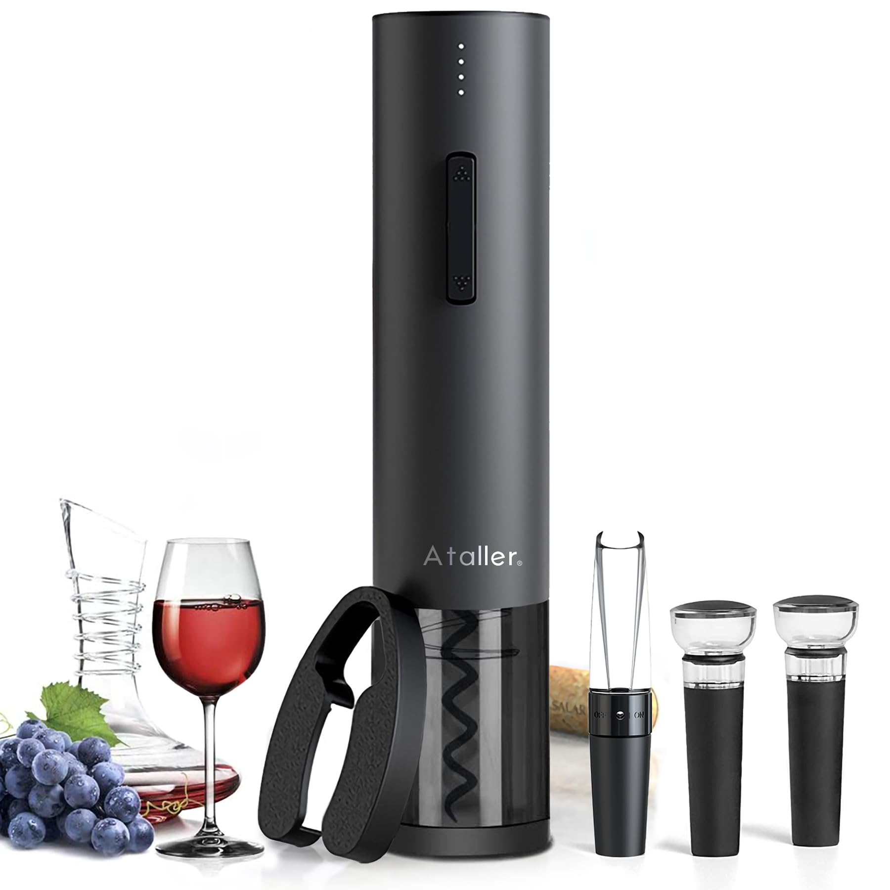 Ataller 4-in-1 Electric Wine Bottle Openers Set, USB Rechargeable Automatic Wine Corkscrews with 1 x Wine Pourer and 1 x Foil Cutter and 2 x Vacuum Wine Stoppers