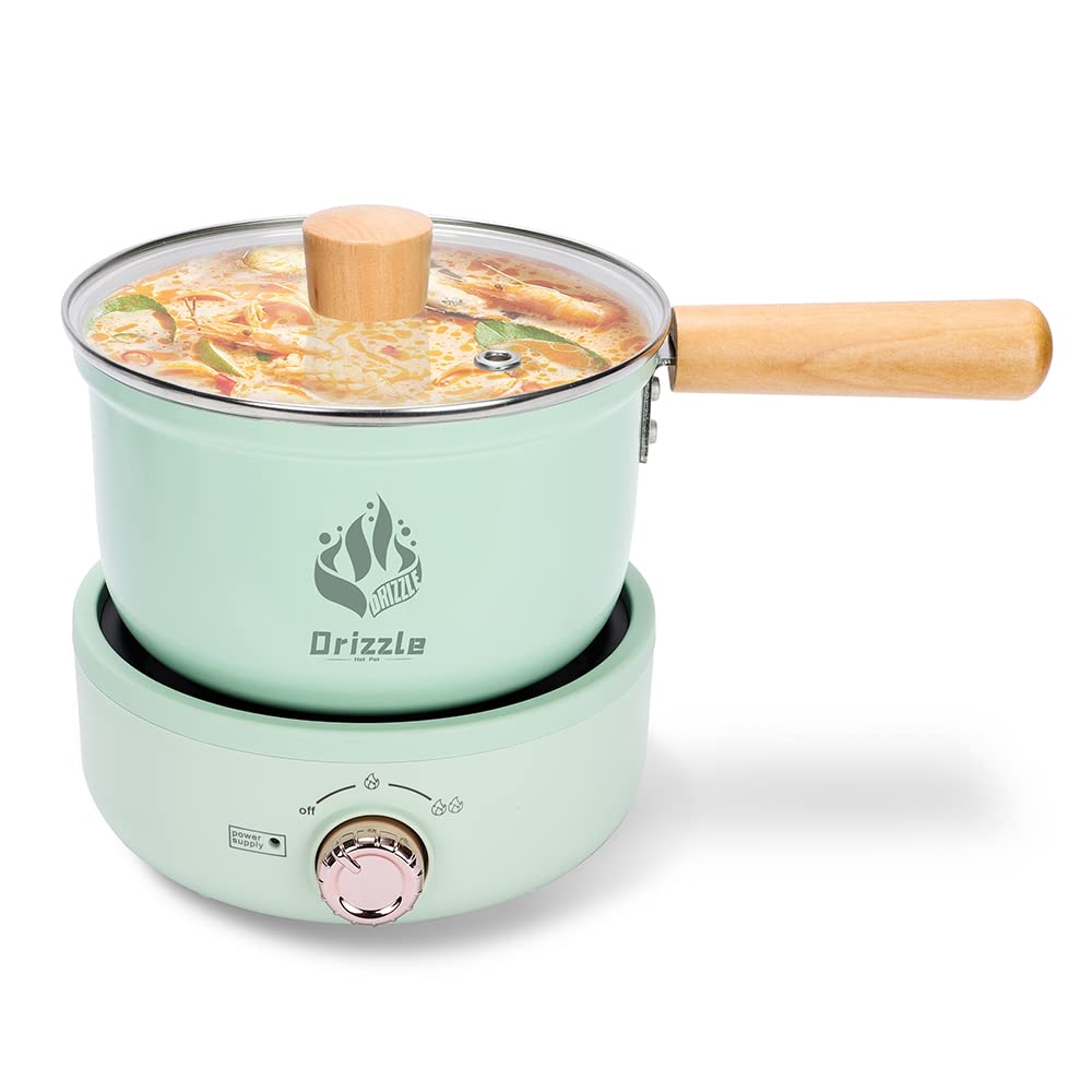 Drizzle Electric Hot Pot Cooker 1.8L,Skillet Grill Cooking Steamer,Dormitory Office Portable Ramen Cooker Simmer Pot,Suitable For Noodles Steak Cooker Eggs Stir-frying Pasta Oatmeal