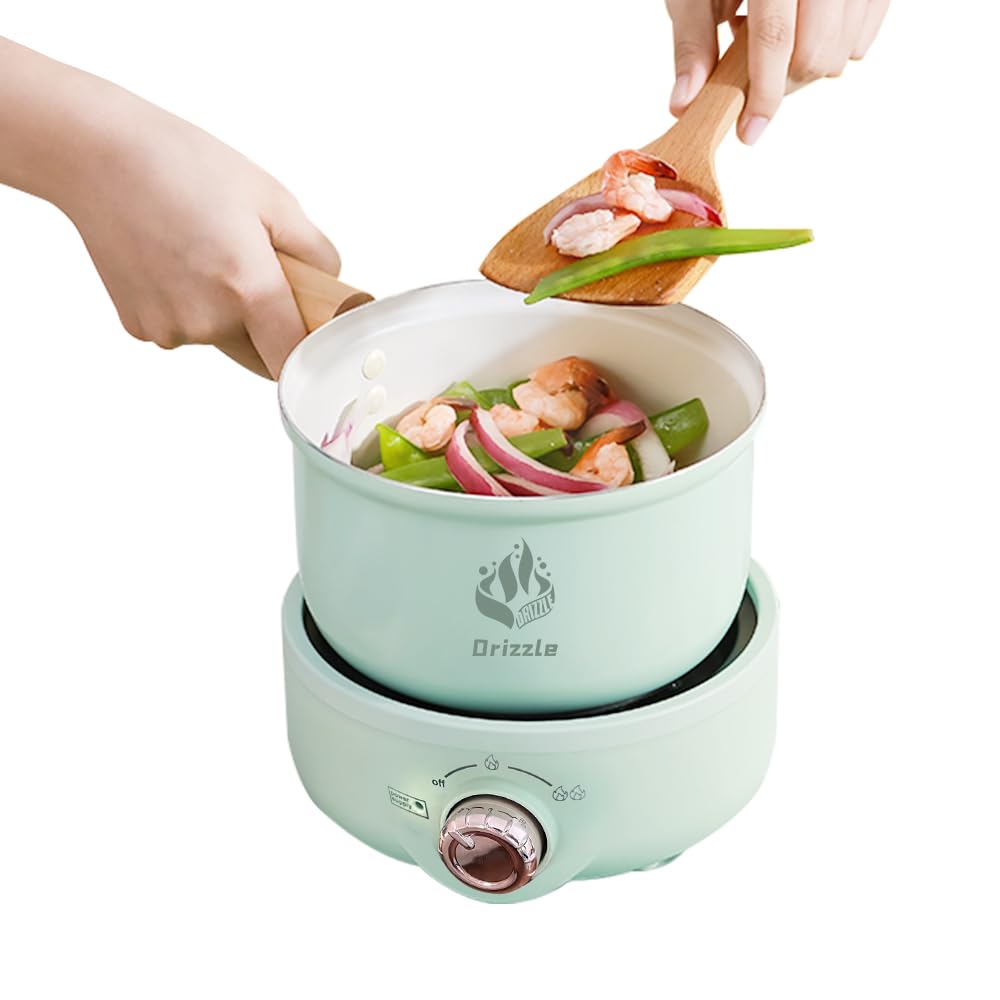 Drizzle Electric Hot Pot Cooker 1.8L,Skillet Grill Cooking Steamer,Dormitory Office Portable Ramen Cooker Simmer Pot,Suitable For Noodles Steak Cooker Eggs Stir-frying Pasta Oatmeal