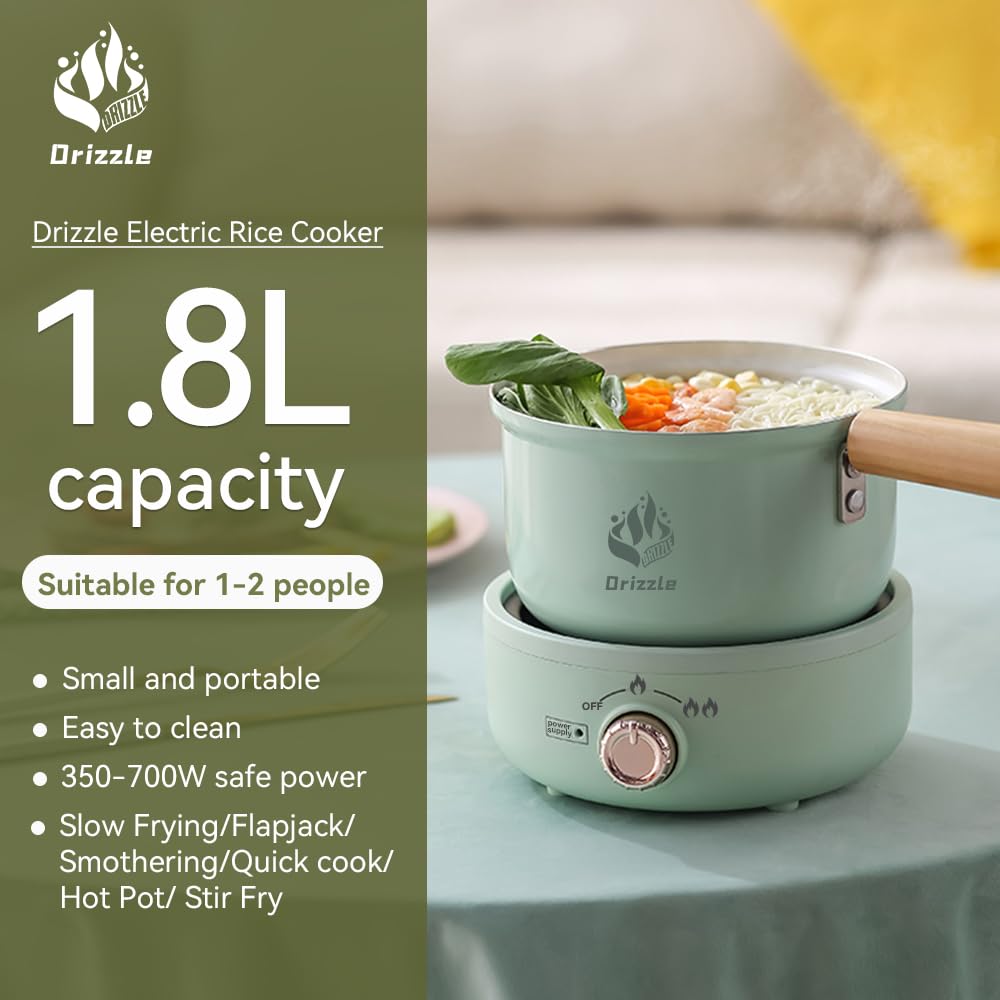 Drizzle Electric Hot Pot Cooker 1.8L,Skillet Grill Cooking Steamer,Dormitory Office Portable Ramen Cooker Simmer Pot,Suitable For Noodles Steak Cooker Eggs Stir-frying Pasta Oatmeal