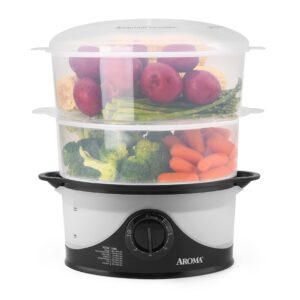 Aroma Housewares 6Qt. 2-Tier Food Steamer, Dishwasher Safe (AFS-140B), Black, 6 Liter