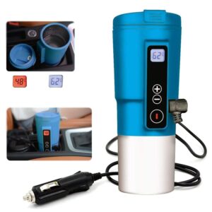 smart temperature control travel coffee mug bukeyuqiu electric heated travel mug 12v stainless steel tumbler smart heating car cup keep milk warm lcd display easily washing safe for use (blue)