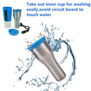 Smart Temperature Control Travel Coffee Mug BUKEYUQIU Electric Heated Travel Mug 12V Stainless Steel Tumbler Smart Heating Car Cup Keep Milk Warm LCD Display Easily Washing Safe for use (Blue)