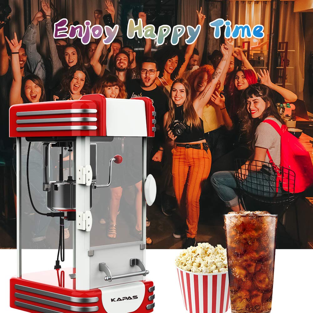 KAPAS Popcorn Machine, Red Tabletop Popcorn Popper Maker with Accessories