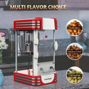 KAPAS Popcorn Machine, Red Tabletop Popcorn Popper Maker with Accessories