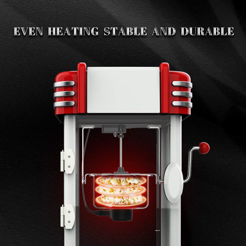 KAPAS Popcorn Machine, Red Tabletop Popcorn Popper Maker with Accessories