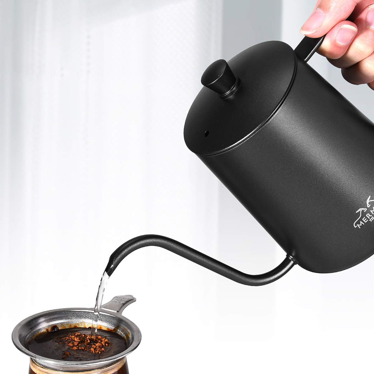 MERMOO YILAN Gooseneck Coffee Kettle 21oz Pour Over Drip Pot 600ml Long Narrow Spout Stainless Steel Water Dripper Kettle for Tea & Coffee（Black)