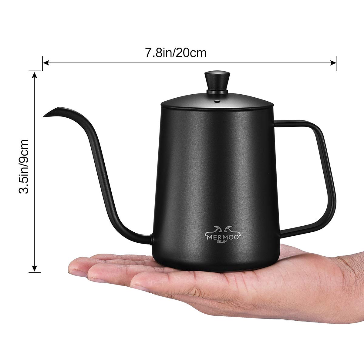 MERMOO YILAN Gooseneck Coffee Kettle 21oz Pour Over Drip Pot 600ml Long Narrow Spout Stainless Steel Water Dripper Kettle for Tea & Coffee（Black)