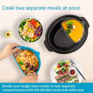 2 PCs 6-8 Quarts Silicone Crock Pot Divider Insert Oval, Reusable Slow Cooker Liners for Hamilton Beach, KitchenAid or any other Crockpot Liners, Dishwasher Safe, Leak Proof, Easy Clean (Grey+Blue)