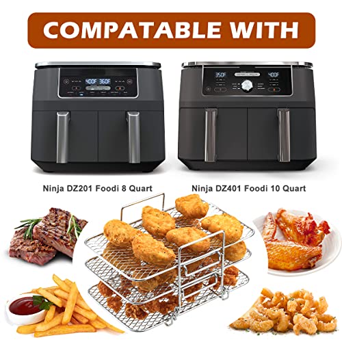 2 Pack Air Fryer Rack for Ninja Dual Air Fryer with Air Fryer Magnetic Cheat Sheet Air Fryer Accessories for Ninja Foodi 304 Stainless Steel Multi-Layer Stackable Dehydrator Air Fryer Rack for Oven