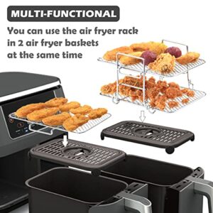 2 Pack Air Fryer Rack for Ninja Dual Air Fryer with Air Fryer Magnetic Cheat Sheet Air Fryer Accessories for Ninja Foodi 304 Stainless Steel Multi-Layer Stackable Dehydrator Air Fryer Rack for Oven