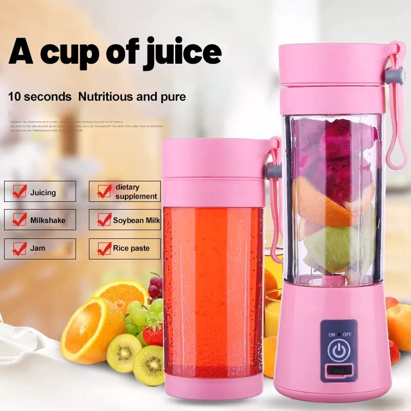 Portable Blender, BAVAD Personal Blender for Shakes and Smoothies with Mini Juicer Cup-Six Blades in 3D, USB Rechargeable (Pink)