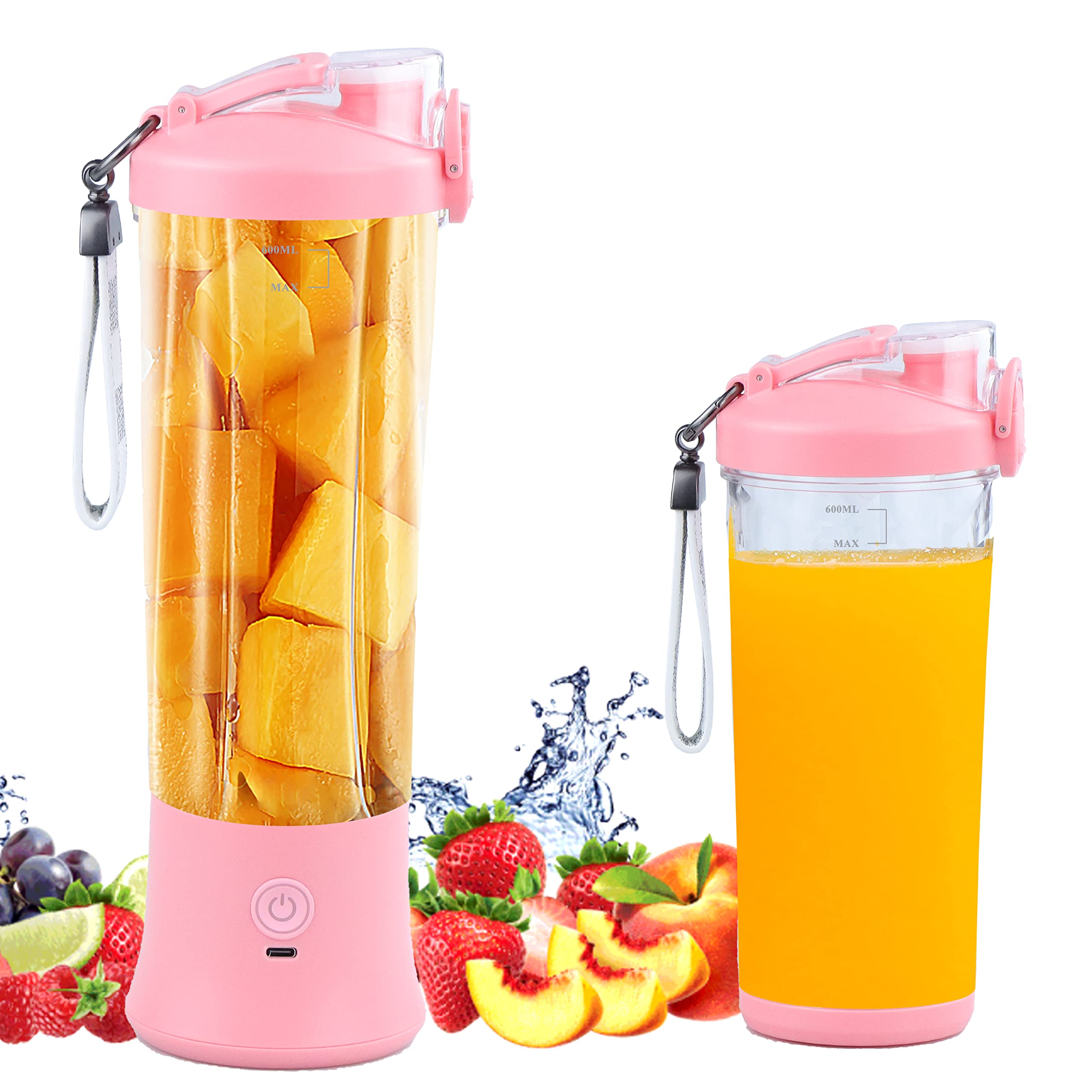 Portable Blender,MOCOPO Personal Blender for Shakes and Smoothies with 6 Blades,20 OZ Mini Blender,4000mAh Electric Blender for Kitchen,Home,Travel,Outdoor(Pink)