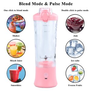 Portable Blender,MOCOPO Personal Blender for Shakes and Smoothies with 6 Blades,20 OZ Mini Blender,4000mAh Electric Blender for Kitchen,Home,Travel,Outdoor(Pink)