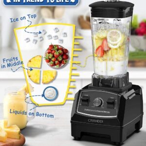 CRANDDI Professional Blender,1500 Watt Commercial Blenders for Kitchen with 70oz BPA-Free Pitcher and Self-Cleaning, Countertop Blenders for Shakes and Smoothies, Build-in Pulse, YL-010-B