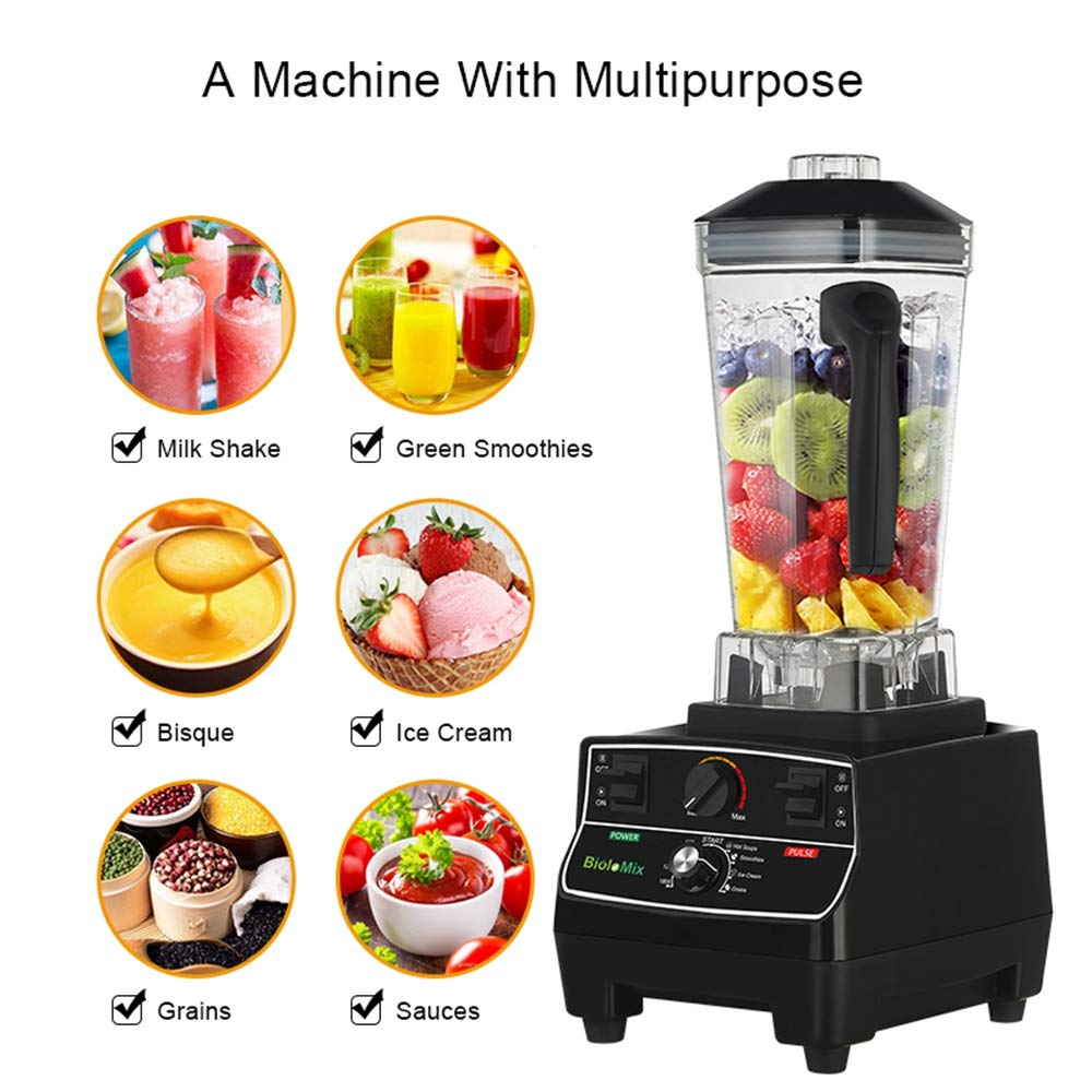 BioloMix Professional Countertop Blender Smoothie Mixer with 68oz BPA Free Pitcher, Smart Timer And Pre-programed Peak 2200W Power Mixer With 8 Blades for Crushing Ice, Frozen Dessert