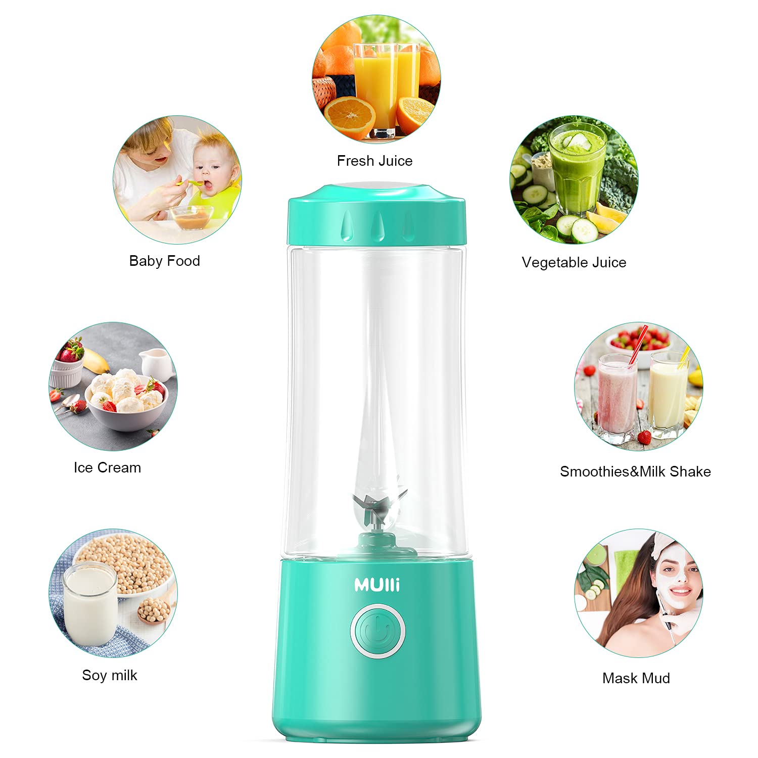 Mulli Portable Blender,16oz USB Personal Mixer for Smoothie and Shakes, Mini Blender with Six Blades for Baby Food,Travel,Gym and More