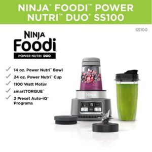 Ninja Foodi SS100 Stainless Steel Smoothie Blender Bowl Maker and Nutrient Extractor with 24-Oz Nutrient Extraction Cup, To-Go Lids and Hybrid Blades