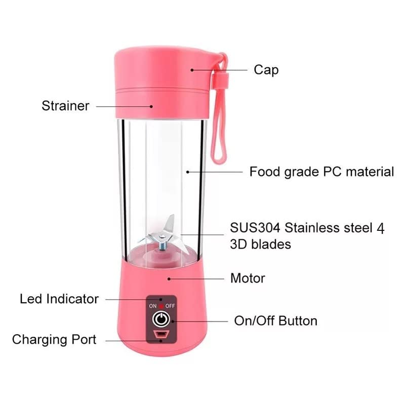 TITANFINITY Portable and Rechargeable Battery Juice Blender, Personal Size Blenders with USB Rechargeable, Mini Juicer Smoothie Blender Travel Size 380ML, Personal Blender for Shakes and Smoothies