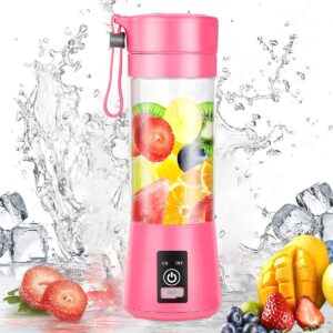 flybanboo portable blender, personal blender with usb rechargeable mini fruit juice mixer,personal size blender for smoothies and shakes mini juicer cup travel 380ml(pink)